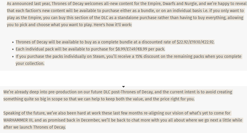MAJOR NEWS for Thrones of Decay & Total War Warhammer 3 - Pricing ...