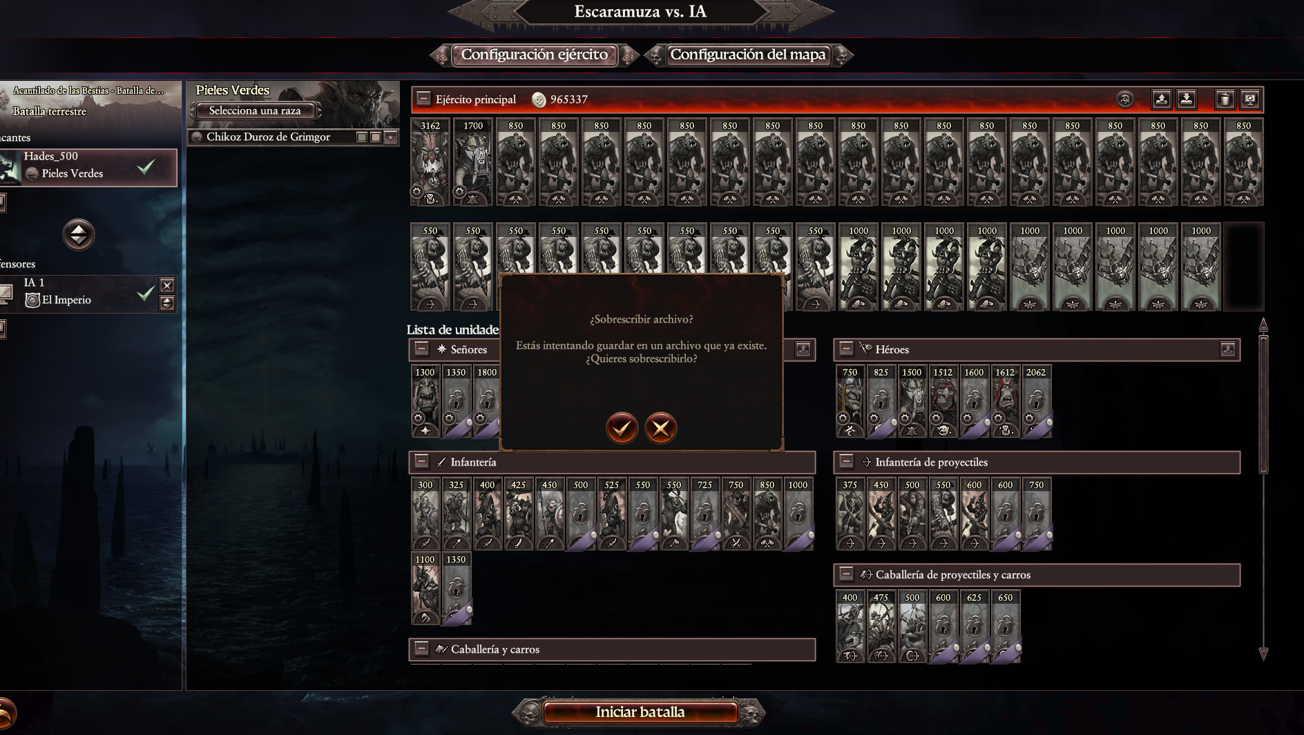 I can't save army configurations, only overwrite them, and when I want ...