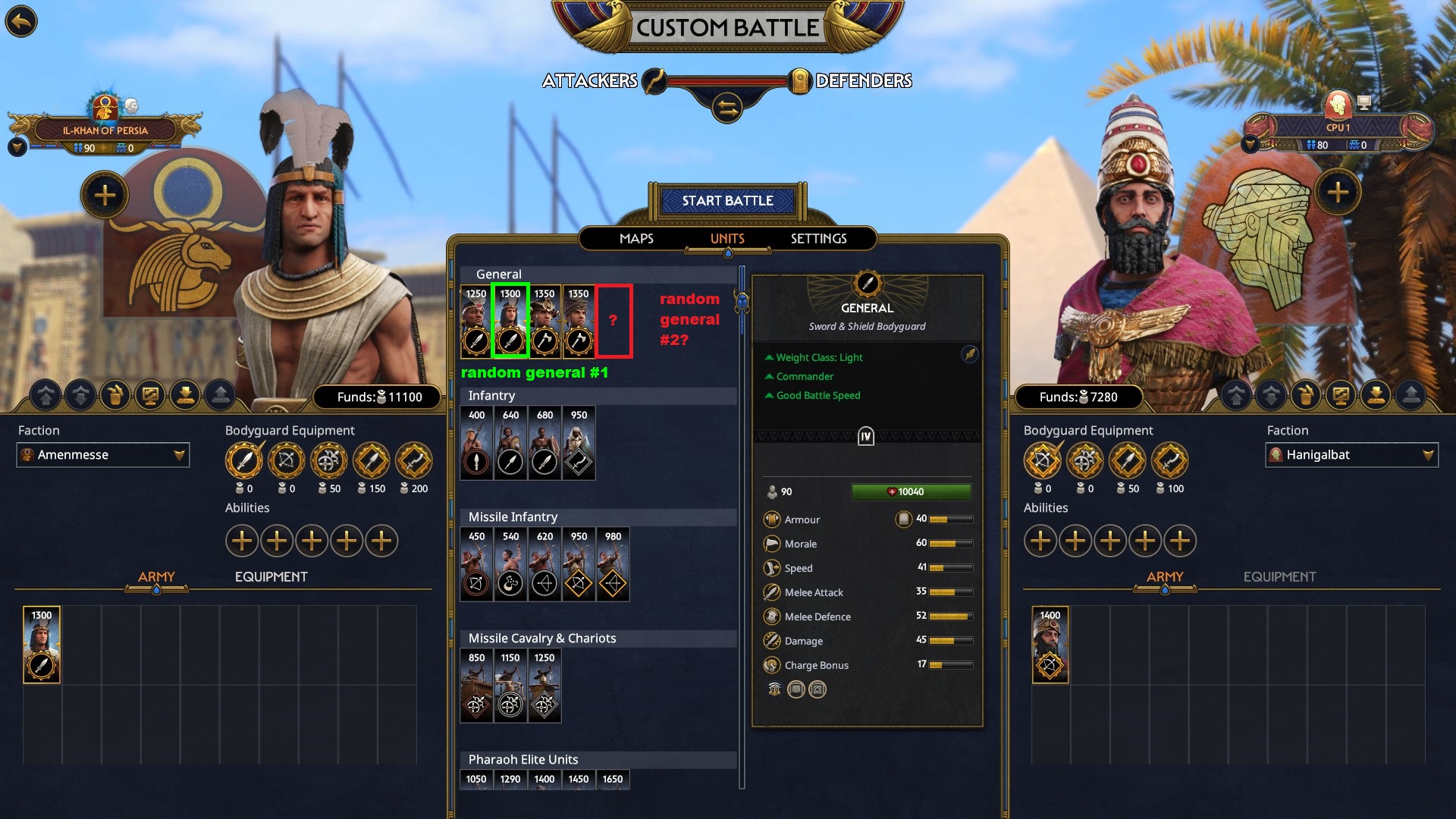 Still no secondary general in custom battle unless using army ...