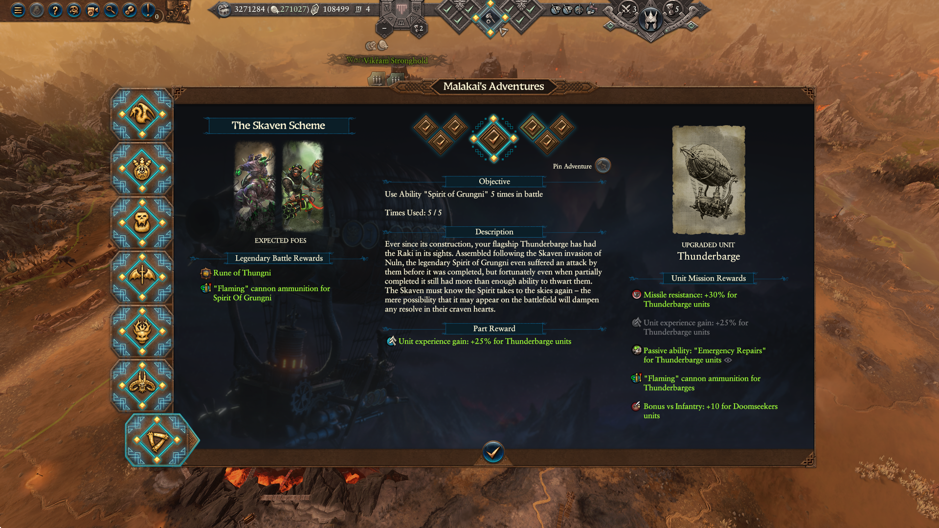 Use Ability "Spirit of Grungni" 5 times in battle is marked as complete ...