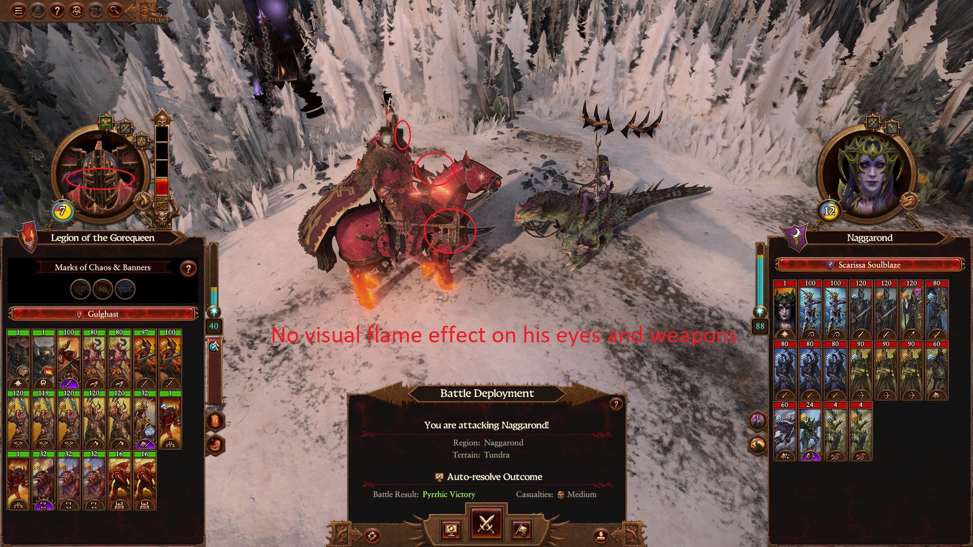 Chaos Lord of Khorne has no visual flame effect on his eyes and weapons ...
