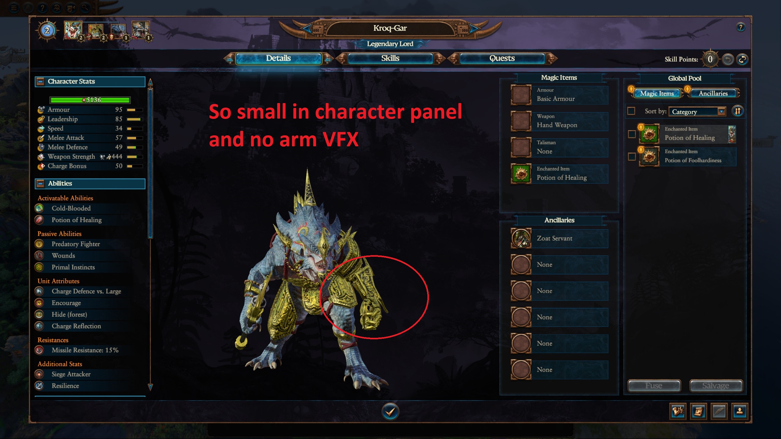 Kroq-Gar is so small and has no arm VFX in character panel - Total War ...