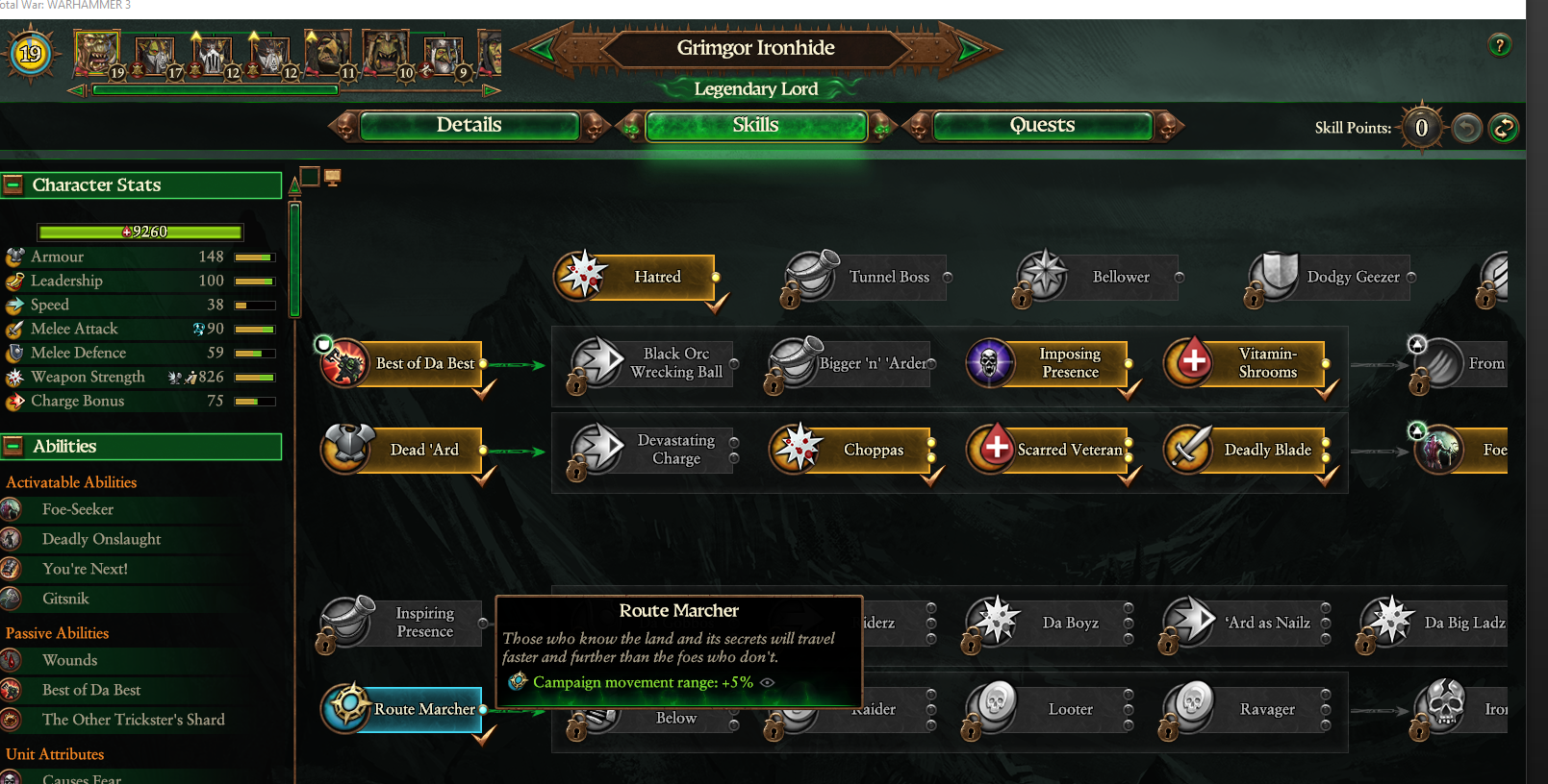 Grimgor movement range not increased by skill tree, faction effect and ...